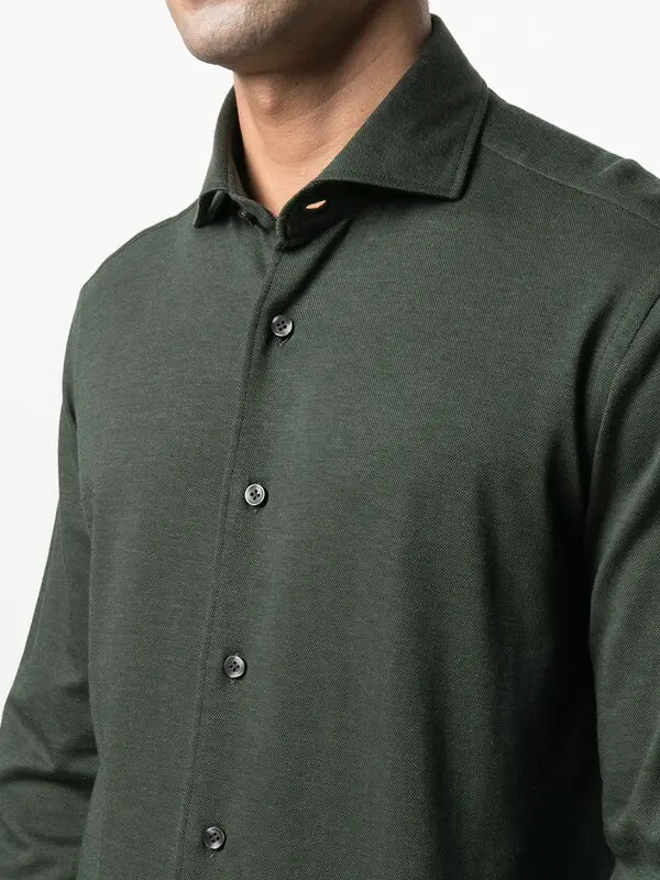 ORIAN Spread Collar Piqué Shirt - Green