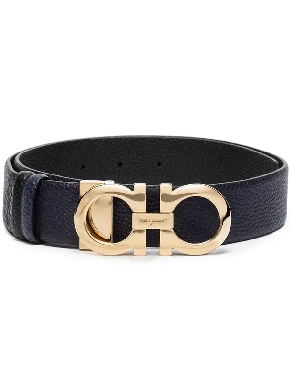 FERRAGAMO Leather Gancini Buckle Belt - Blue
