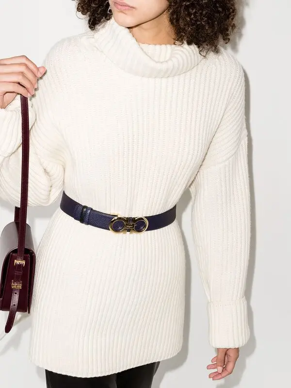 FERRAGAMO Leather Gancini Buckle Belt