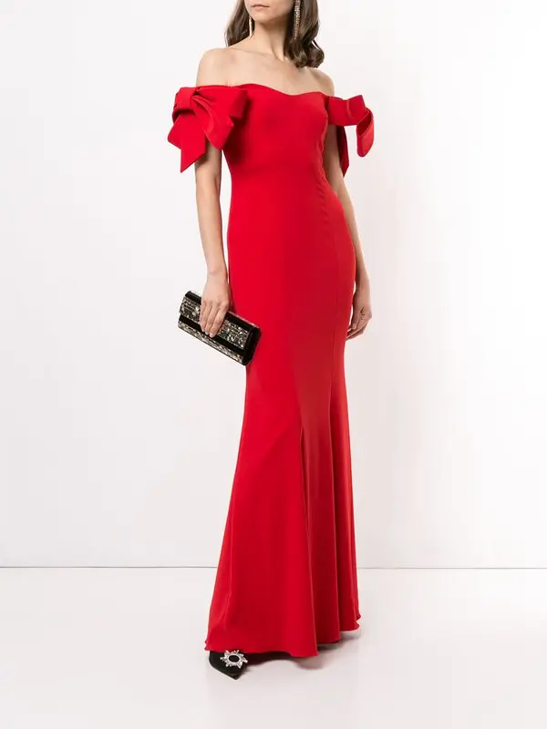 Badgley Mischka Off-Shoulder Ruffled Maxi Dress In Red - 64% Off |  Editorialist