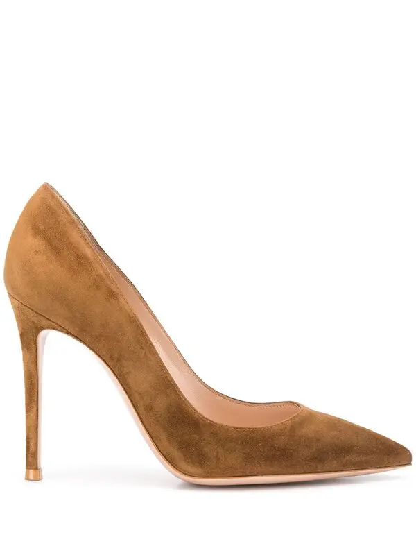 GIANVITO ROSSI Textured Pointed Toe Pumps - Brown