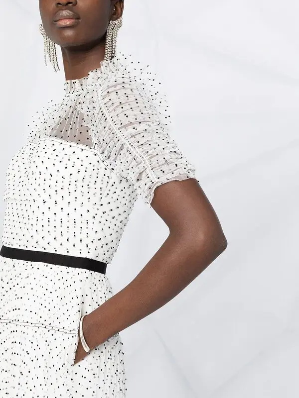 Self-Portrait Mesh-Detail Polka-Dot Dress In White - 50% Off | Editorialist