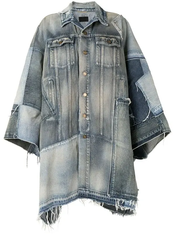 Saint Laurent Patchwork Denim Cape Dress - Blue