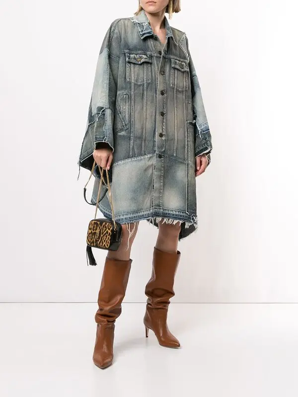 denim cape dress Saint Laurent Patchwork Denim Cape Dress - Blue