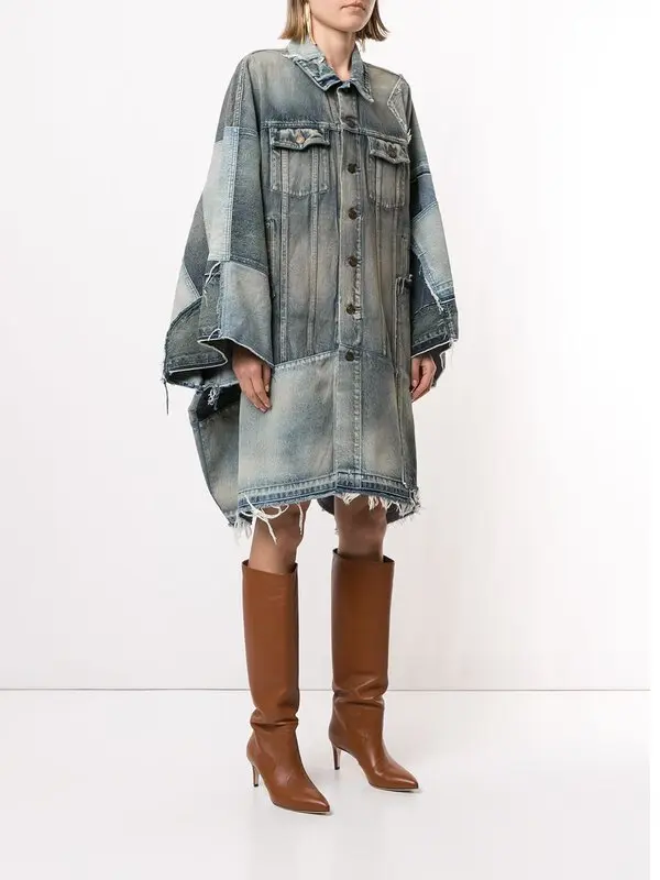 denim cape dress Saint Laurent Patchwork Denim Cape Dress - Blue