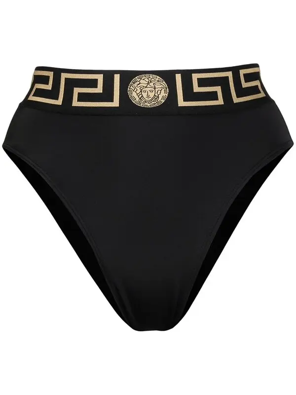 Versace Greca Border High-waisted Bikini Bottom - Black