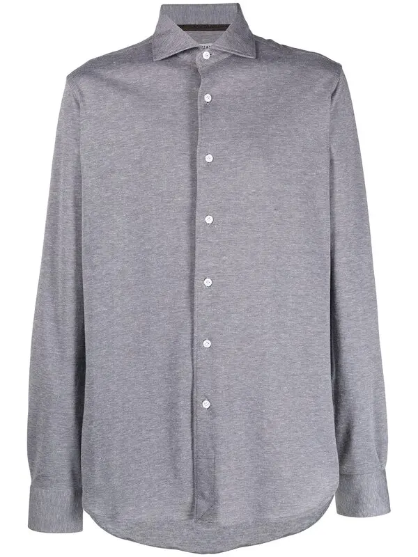 ORIAN Spread Collar Piqué Shirt - Grey