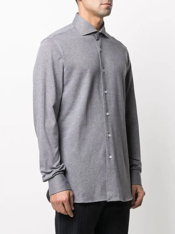 ORIAN Spread Collar Piqué Shirt - Grey