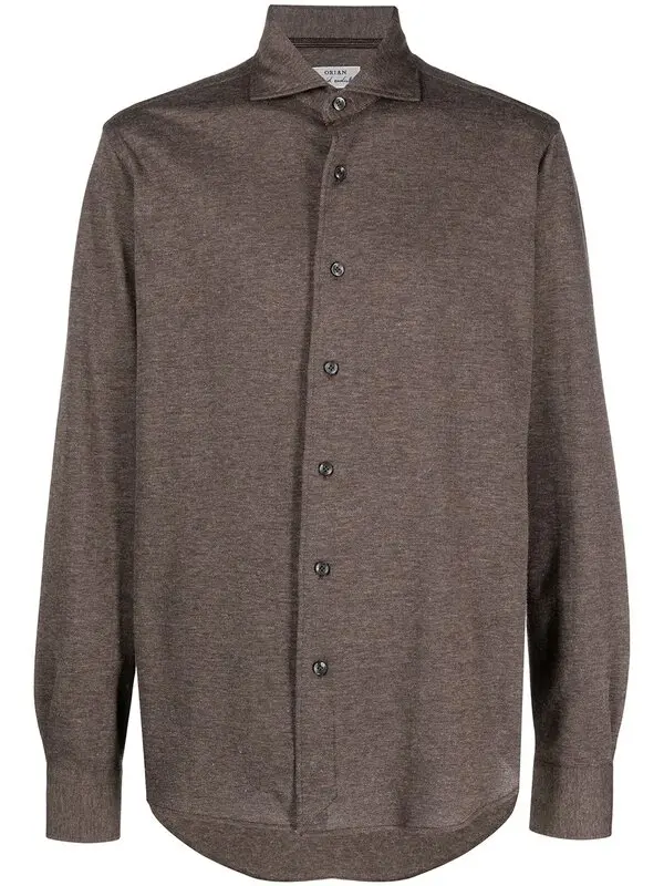 ORIAN Spread Collar Piqué Shirt - Brown