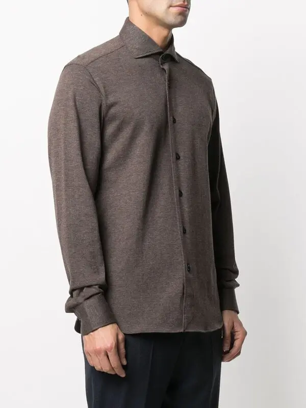 ORIAN Spread Collar Piqué Shirt - Brown