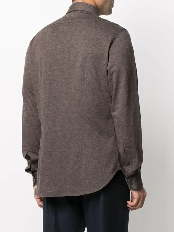 ORIAN Spread Collar Piqué Shirt - Brown
