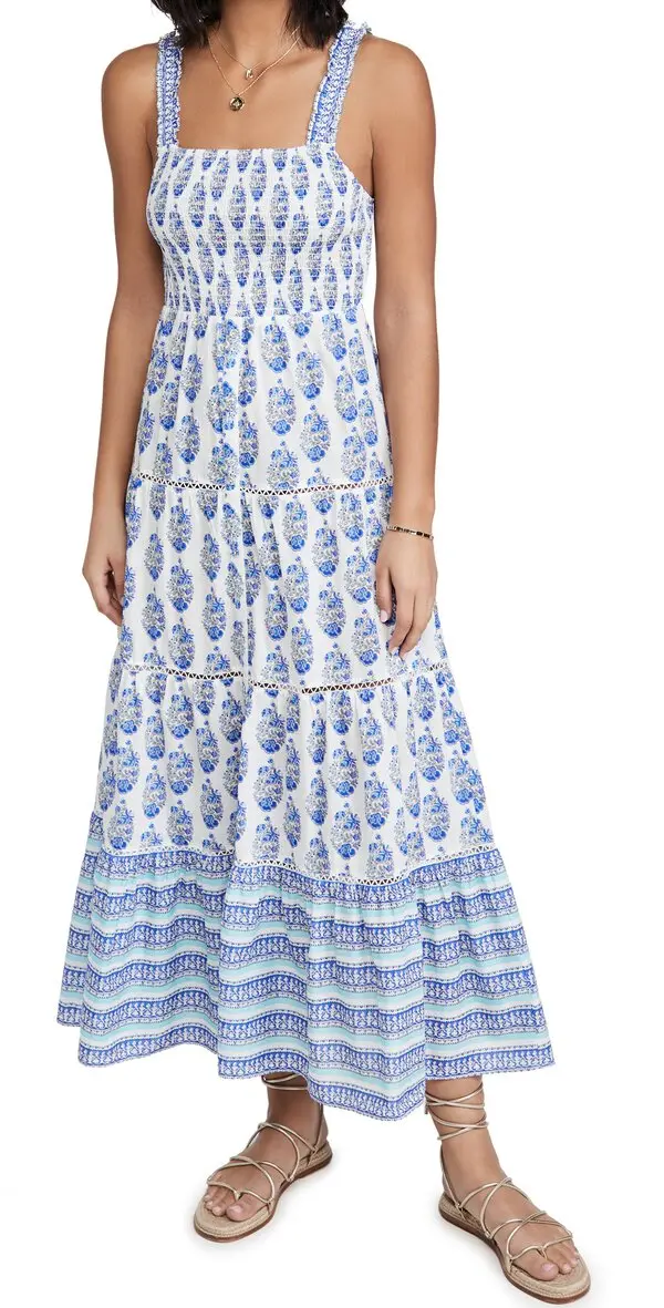 Playa Lucila Smock Border Dress - Blue Border Print Combo
