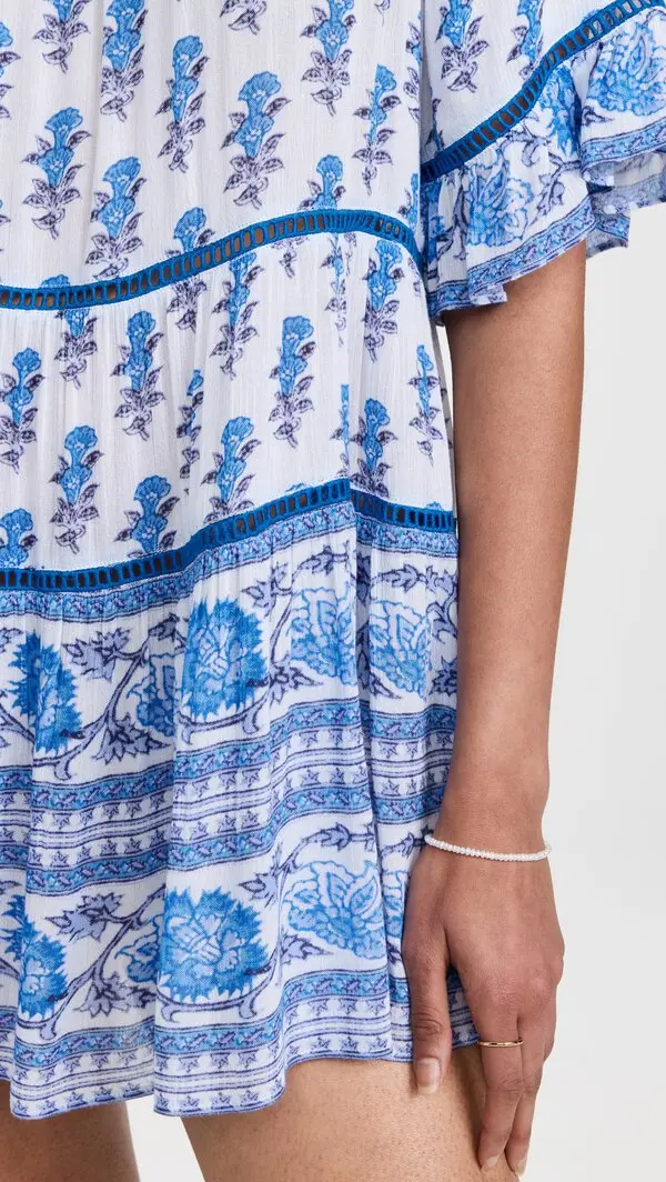 Playa Lucila Drop Waist Floral Print Dress - Blue Border Print