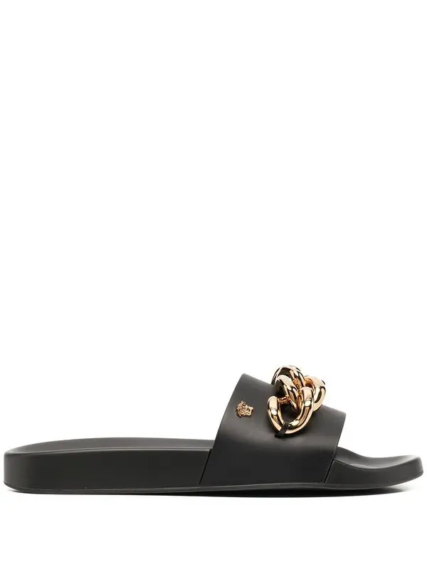 Versace Chain-embellished Medusa Slides - Black