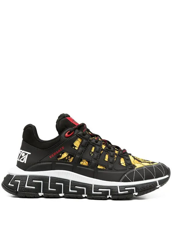 Versace Trigreca Baroque-print Sneakers - Black