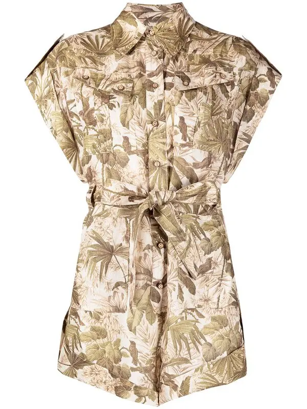 Zimmermann Leaf-print Linen Playsuit
