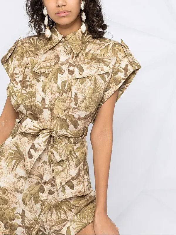 Zimmermann Leaf-print Linen Playsuit