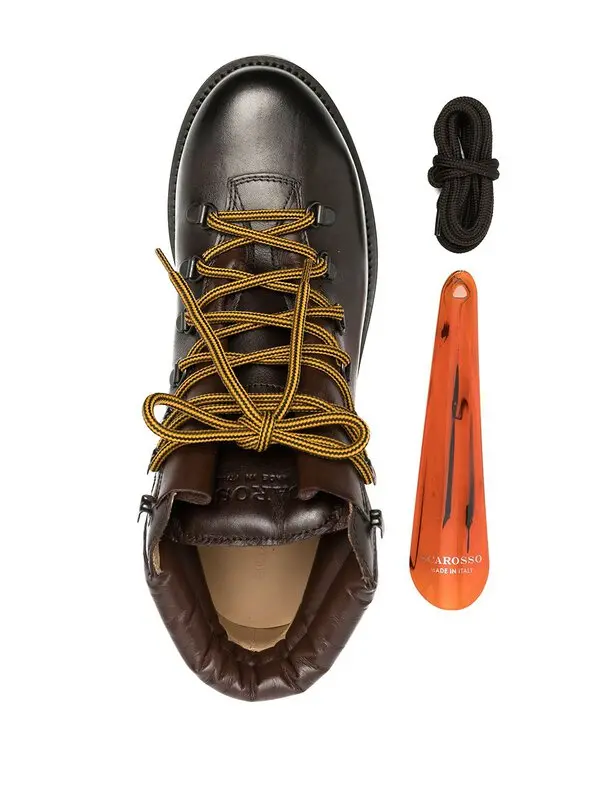 SCAROSSO Padded Ankle Lace-up Boots - Brown