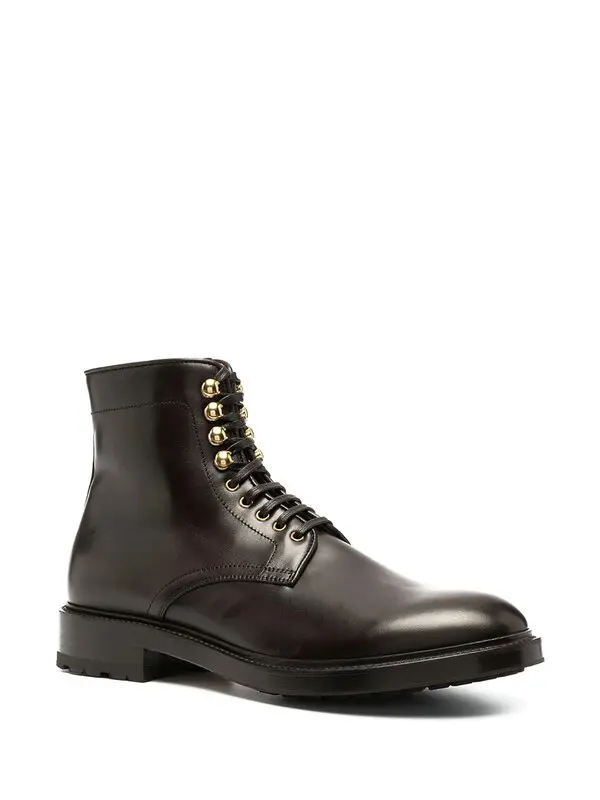 SCAROSSO Leather Eyelet Detail Lace-up Boots