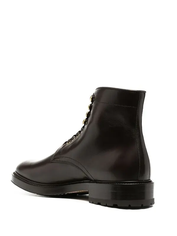 SCAROSSO Leather Eyelet Detail Lace-up Boots