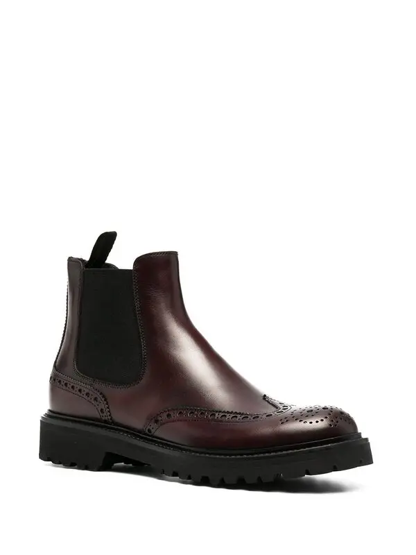 SCAROSSO Brogue Detail Chelsea Boots - Red