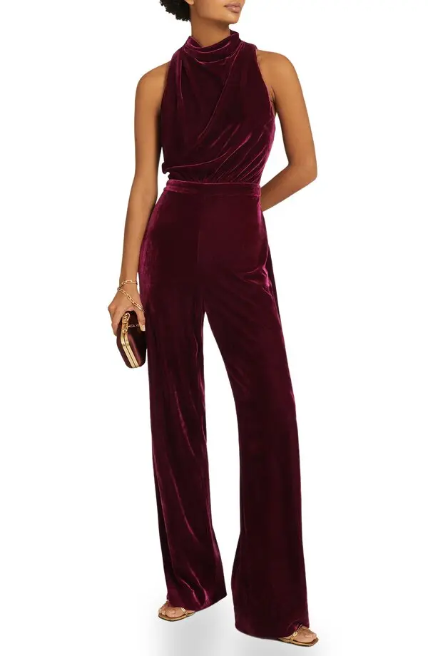 REISS Joan Open Back Velvet Jumpsuit
