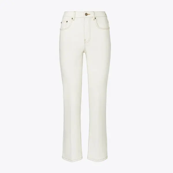 Tory Burch Cropped Flare Jean - White Chalk Wash