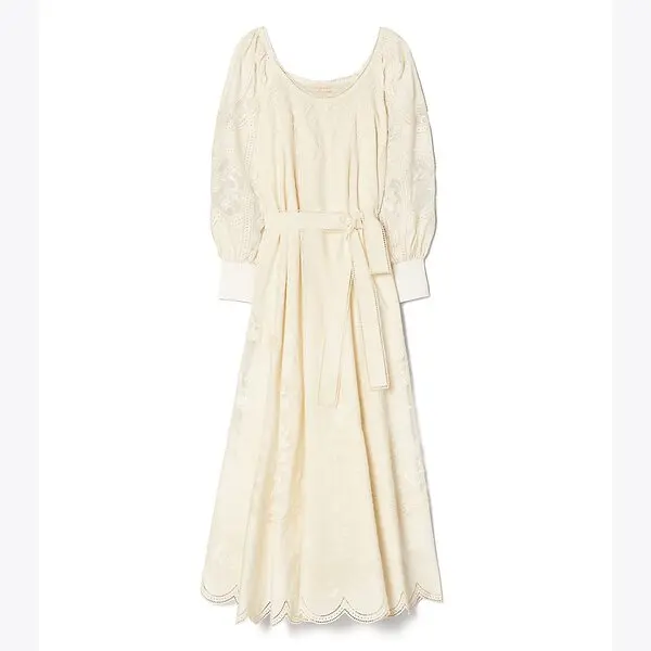 tory burch poplin embroidered dress Tory Burch Embroidered Floral Artist's Midi Dress  evaChic