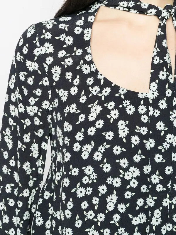 Rixo Josie Daisy Print Tie-neck Blouse