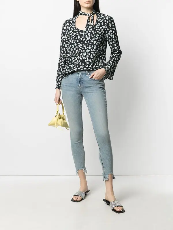 Rixo Josie Daisy Print Tie-neck Blouse