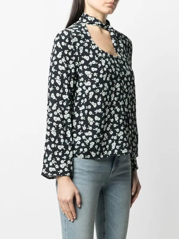 Rixo Josie Daisy Print Tie-neck Blouse