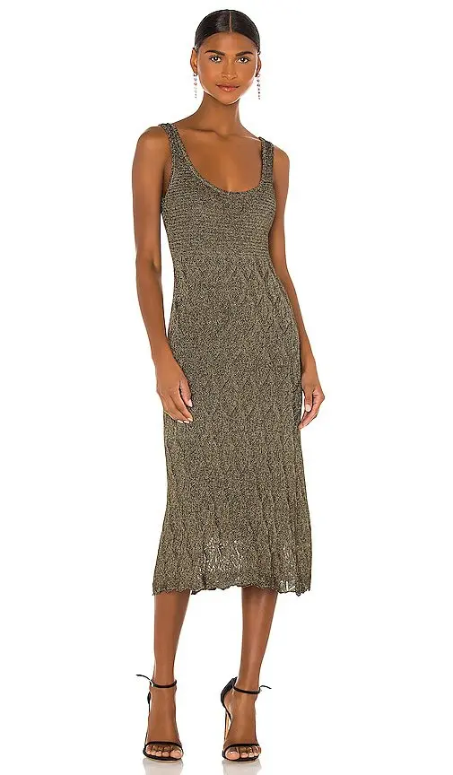 knee length dresses for ladies Silver Metallic Midi Dress