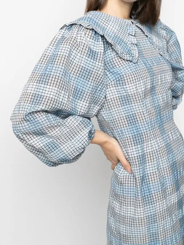 Ganni Seersucker Check Mini Dress In Blue - 20% Off | Editorialist