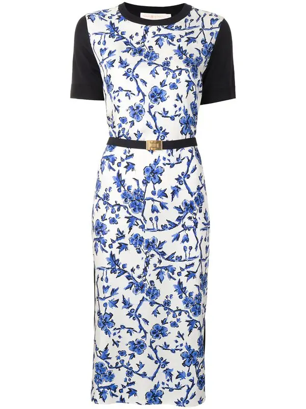 tory burch blue and white dress Tory Burch Women's Floral Appliqu Knit Dress in Blue / White, size M