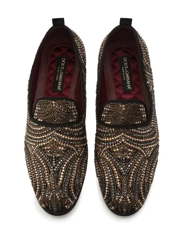 Dolce & Gabbana Embroidered Canvas Slippers - Black