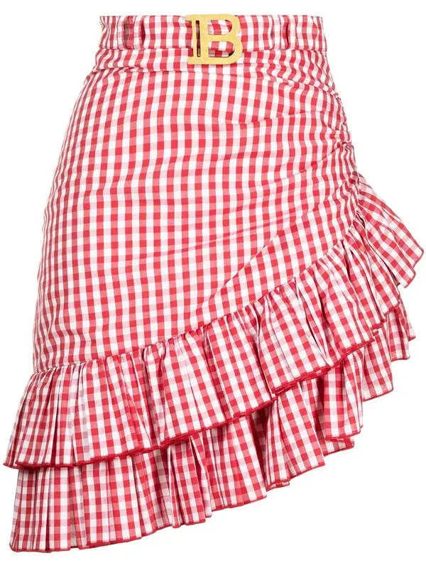 Balmain Plaid Cotton Poplin Skirt