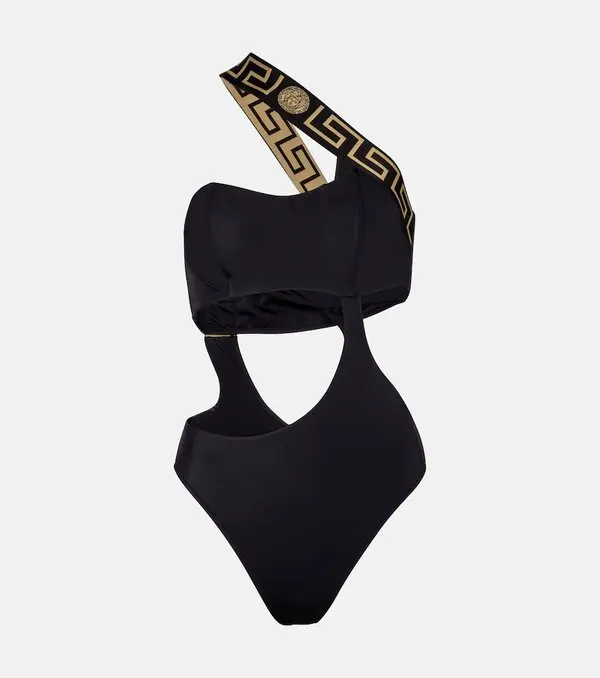 Versace Greca One-shoulder Swimsuit - Black