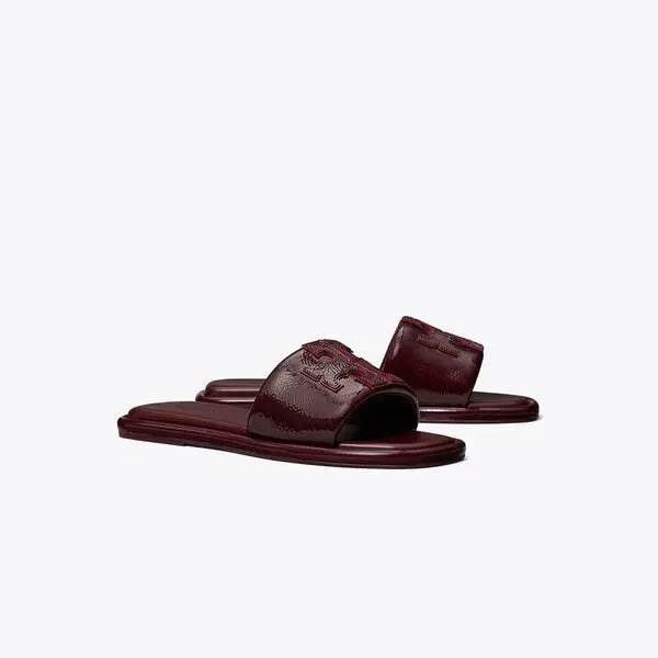 Tory Burch Double T Leather Slide - Merlot