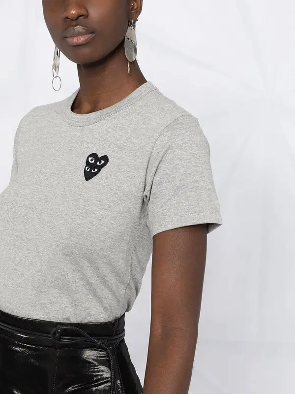 Play Comme Des Garcon Logo-embroidered T-shirt - Grey