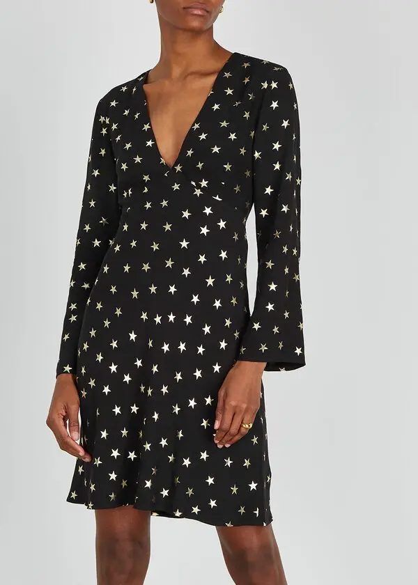Rixo Sophie Star-Print Mini Dress In Black - 66% Off | Editorialist