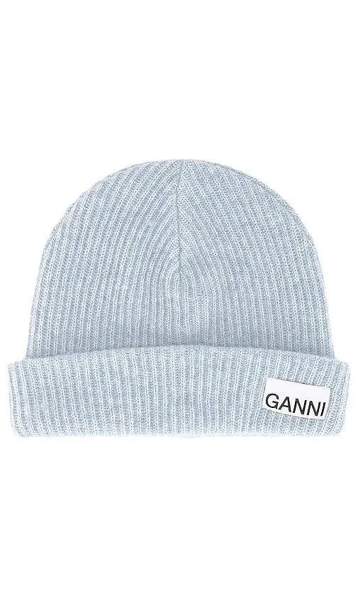 Ganni Blue and White Knit Beanie Structured Rib Knit Beanie main image 4