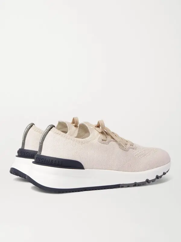 Brunello Cucinelli Suede-trimmed Stretch-knit Sneakers