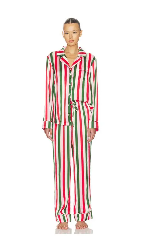 Show Me Your Mumu Classic Pj Set In Red - Jolly Stripes Silky
