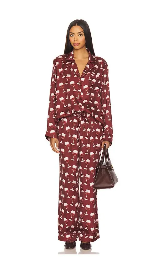 Show Me Your Mumu Classic Pj Set In Red - Red Wine Silky