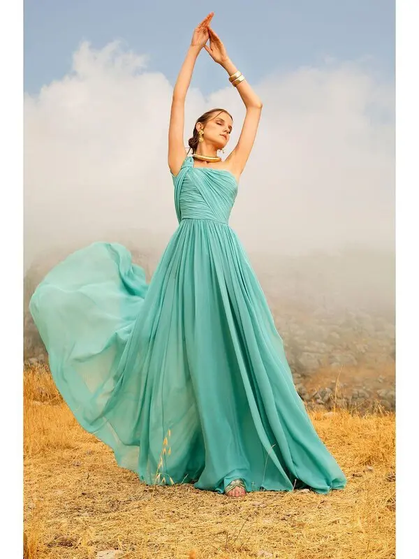 Elie Saab One Shoulder Silk Chiffon Long Dress In Light Blue - 45% Off |  Editorialist