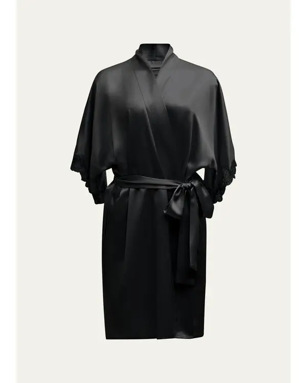 Christine Lingerie Bijoux Short Silk Robe - Black
