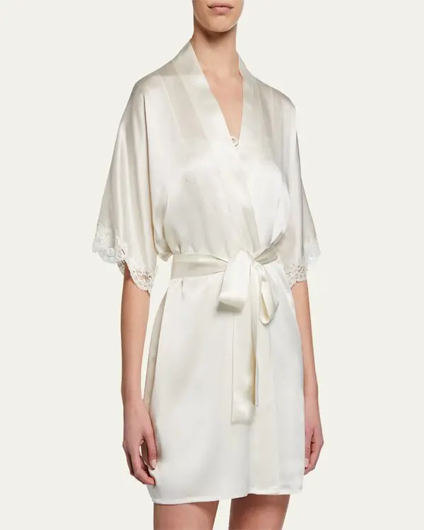 Christine Lingerie Bijoux Short Silk Robe - Pearl