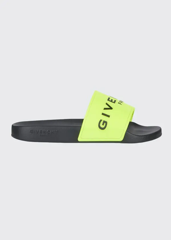 Givenchy Logo Pool Slide Sandals Fluo Yellow SZ 44 US10.5 Givenchy Logo Label Slide Sandals | Neiman Marcus main image 2