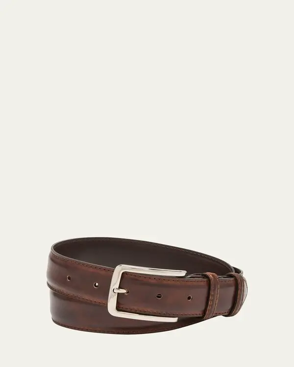 Bontoni 35mm Burnished Leather Belt - Luggage