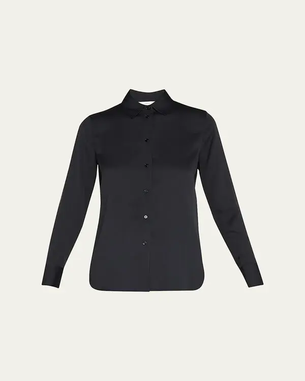 Vince Slim-fit Long-sleeve Stretch-silk Blouse - Black